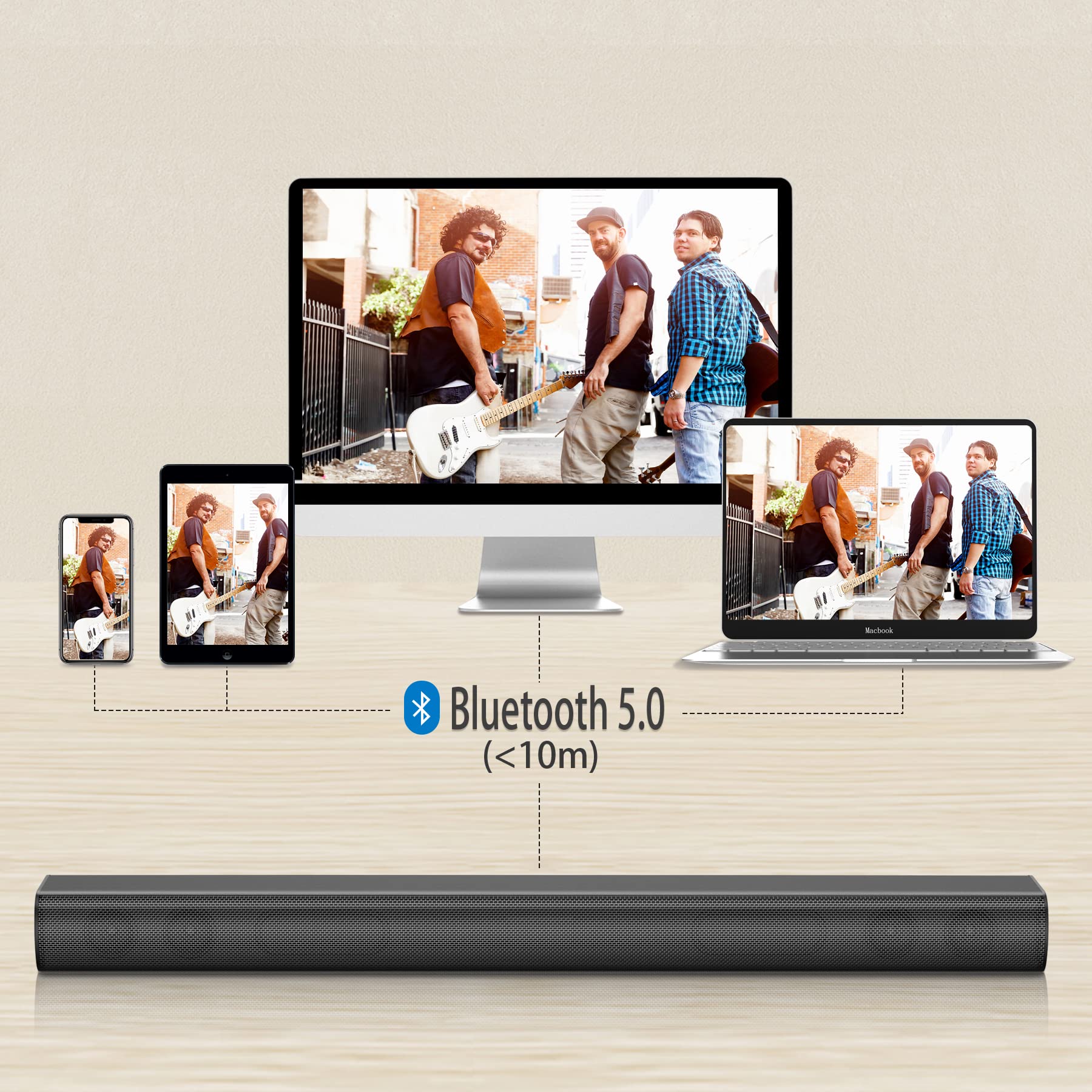 SAKOBS Sound Bars for TV, Three Equalizer Mode Audio Speaker for TV with Built-in 4 Speakers, 37 Inch Wired & Wireless Stereo Soundbar, Optical/Aux/RCA Connection, Remote Control