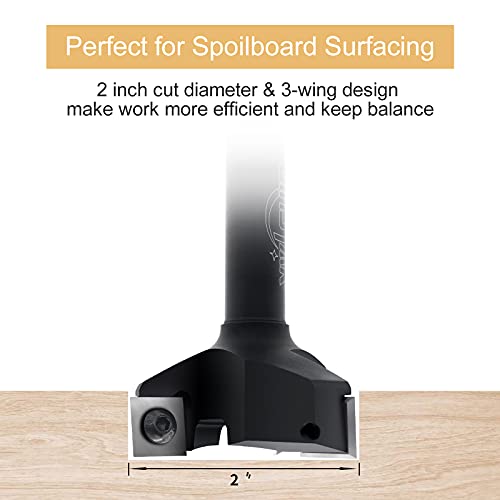 CNC Spoilboard Surfacing Router Bit, 1/2" Shank 2" Cutting Diameter, Insert Carbide Slab Flattening Router Bit Planing Bit Wood Planer Bit by BINSTAK