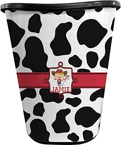 RNK Shops Cowprint Cowgirl Waste Basket - Double Sided (Black) (Personalized)