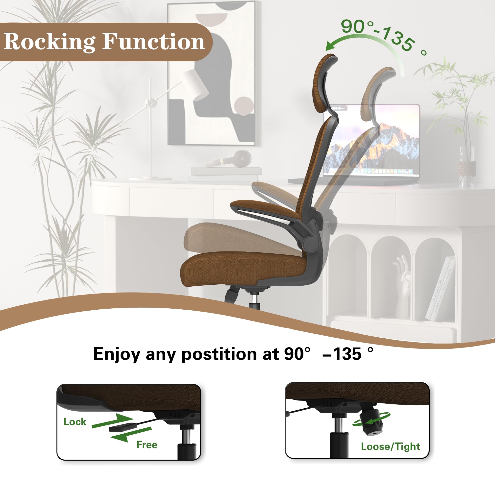 Ergonomic Mesh Home Office Chair | High Back Computer Desk Chair with Adjustable Lumbar Support & Headrest | Swivel Task Chair with Flip-Up Armrests for Home & Office (Classic, Black)