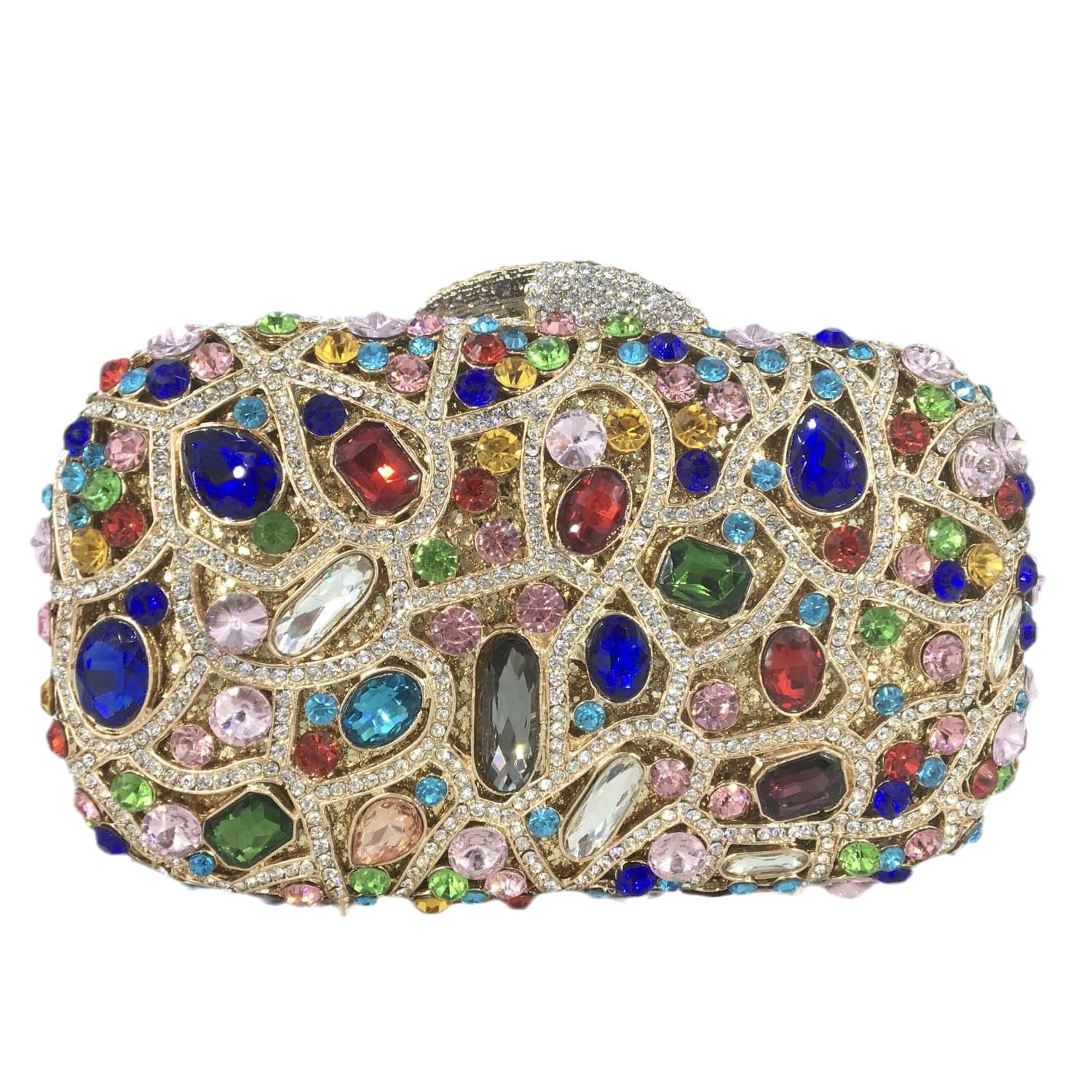 Boutique De FGG Colorful Crystal Clutch Evening Handbags Party Gala Dinner Wedding Minaudiere Bag (Mini Size,Colorful#9)