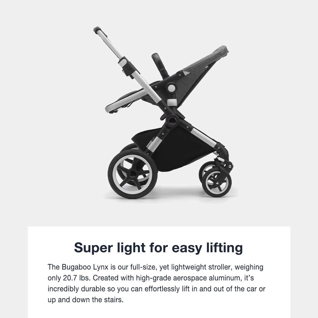 Bugaboo Lynx - The Lightest Full-Size Baby Stroller - All-Terrain with an Effortless Push and One-Handed Steering - Compatible with Bugaboo Turtle One by Nuna Car Seat – Alu/Black-Fresh White