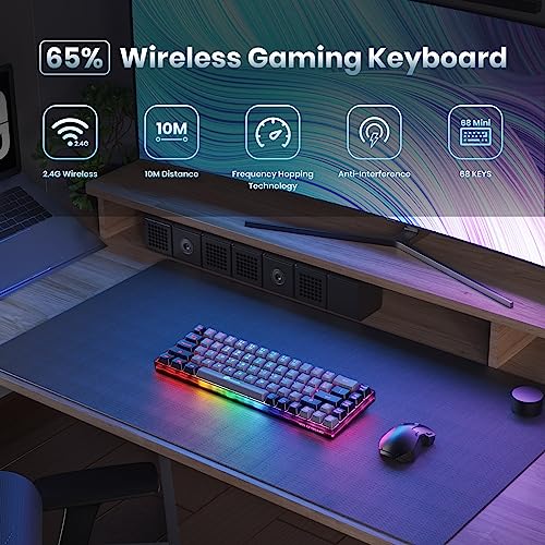 GEODMAER 65% Wireless Gaming Keyboard, Rechargeable Backlit Gaming Keyboard, Ultra-Compact Mini Mechanical Feel Anti-ghosting Keyboard for PC Laptop PS5 PS4 Xbox One Mac Gamer (Gray-Black)