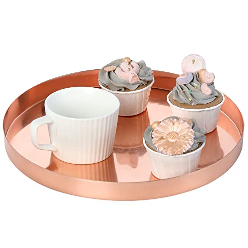 MyGift Modern 11-inch Copper Plated Metal Round Serving Platter Tray, Decorative Coffee Table Tray - Handcrafted in India