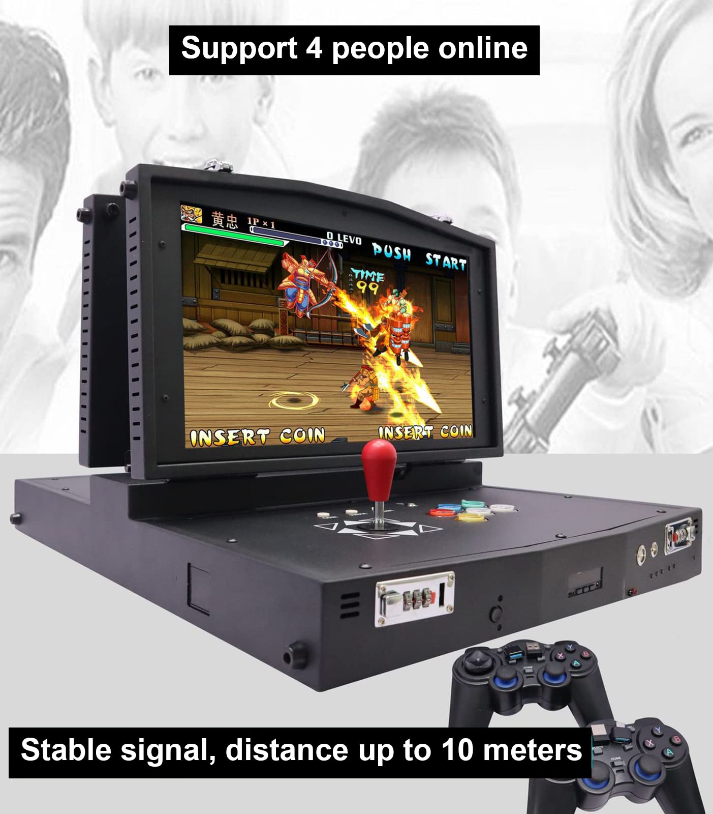 RSTJ-Wjf Multifunction Arcade Game Machine with 18.5 Inch Double Monitor, HD Video Game Console with 8000+ Games Support HDMI VGA Output, 2~4 Players Online Game