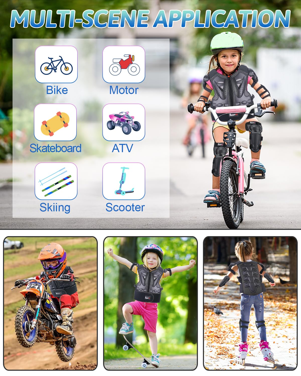 StarknightMT Kids Motorcycle Armor Suit Dirt Bike Gear Riding Protective Chest Spine Back Protector Shoulder Arm Elbow Knee Protector Pads for Cycling Skateboard,Skiing,Skating,Off-Road