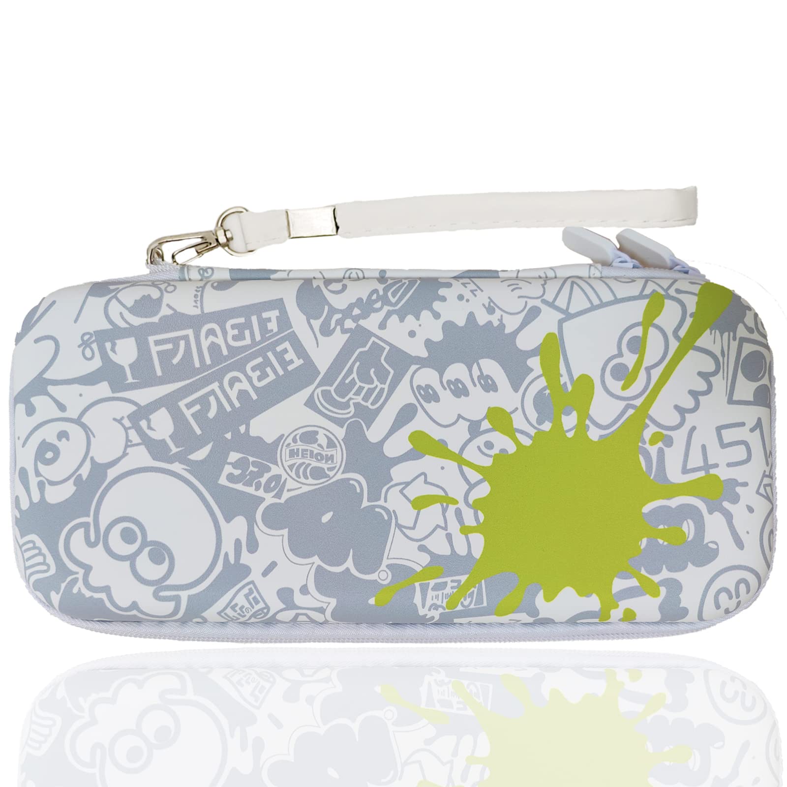 CHIKIXSON Carrying Case Splatoon 3 Compatible with Nintendo Switch & Switch OLED, Switch Accessories with 10 Game Cartridges, Protective Hard Shell Travel Case Pouch for Switch Console, White, Bag