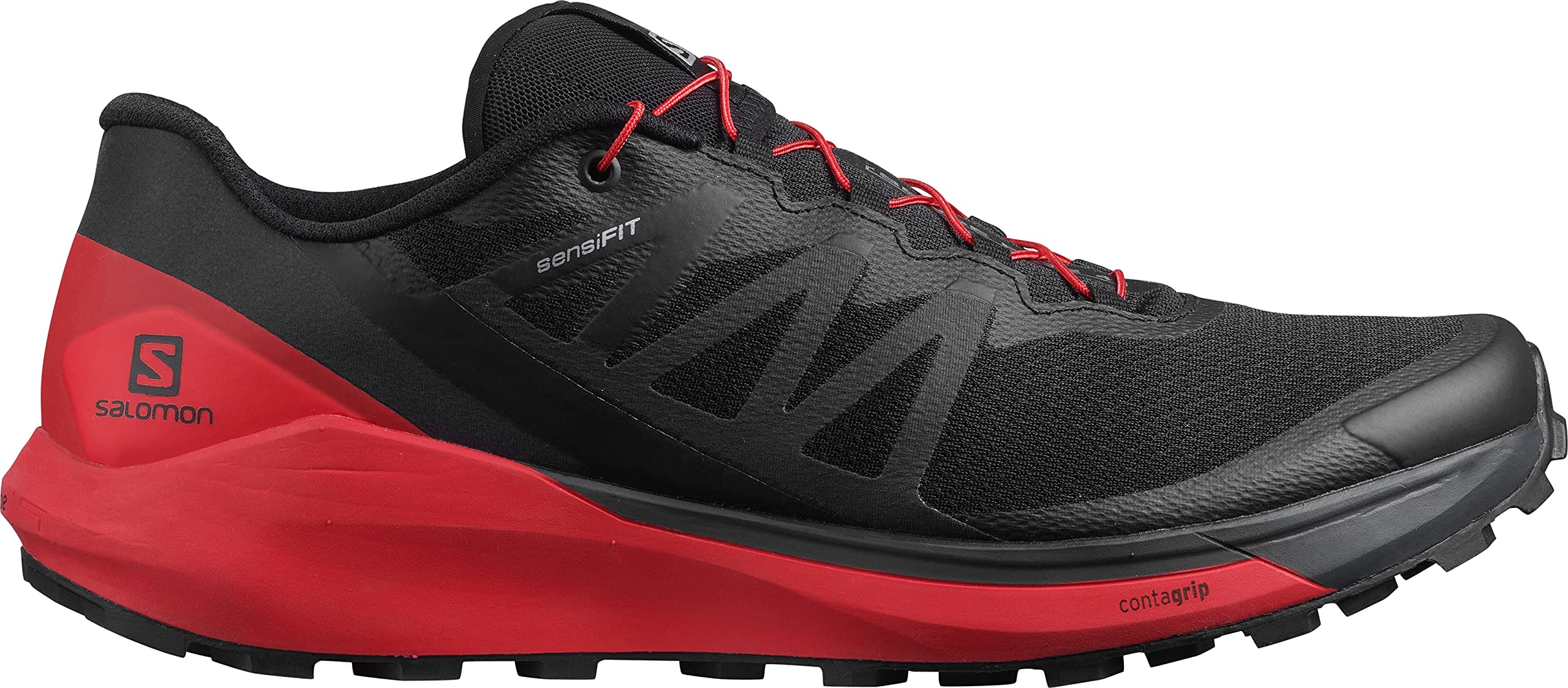 Salomon Sense Ride 4 Trail Running Shoes for Men, Black/Goji Berry/Phantom, 9.5
