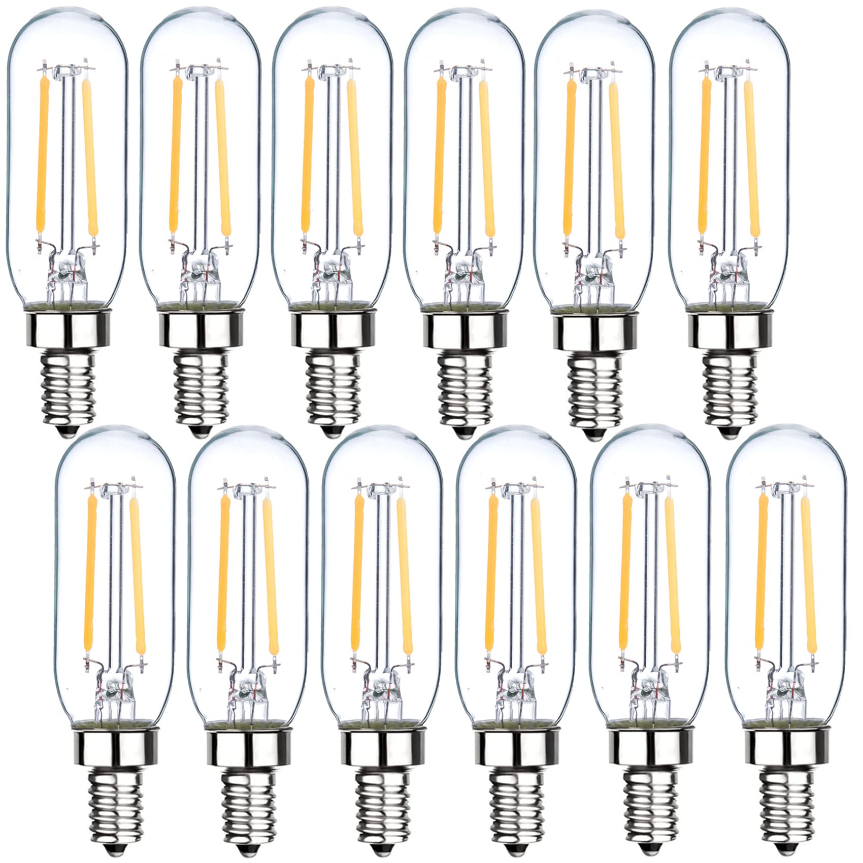 Sunaiony E12 Candelabra Bulb 25W T6 LED Bulb Dimmable 3000K Soft White, 2W Vintage LED Filament Edison Candle Bulb for Chandelier Ceiling Light, 12 Pack