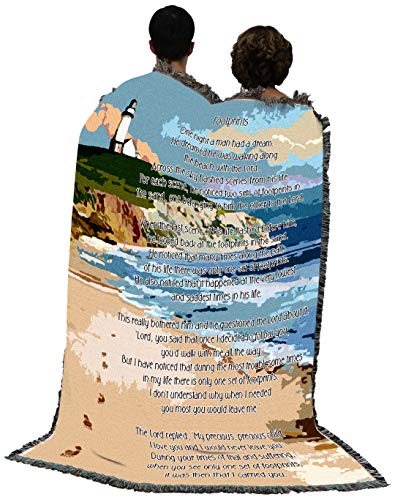 Pure Country Weavers Jesus Footprints in The Sand 1 Blanket 1 -Religious Gift Tapestry Throw Woven from Cotton - Made in The USA (72x54)