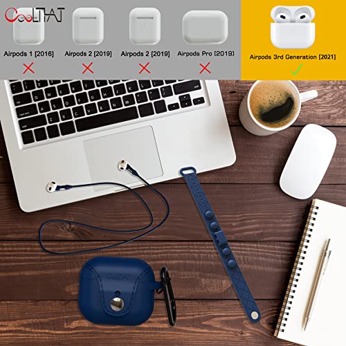 COOLTHAT 5 in One New Button Design Secured Lock Airpods 3 Case, 360° Protective Case (Upgrade in Jan. 2022) for Airpod 3rd Generation Charging Case, Supports Wireless Charging (Navy Blue)