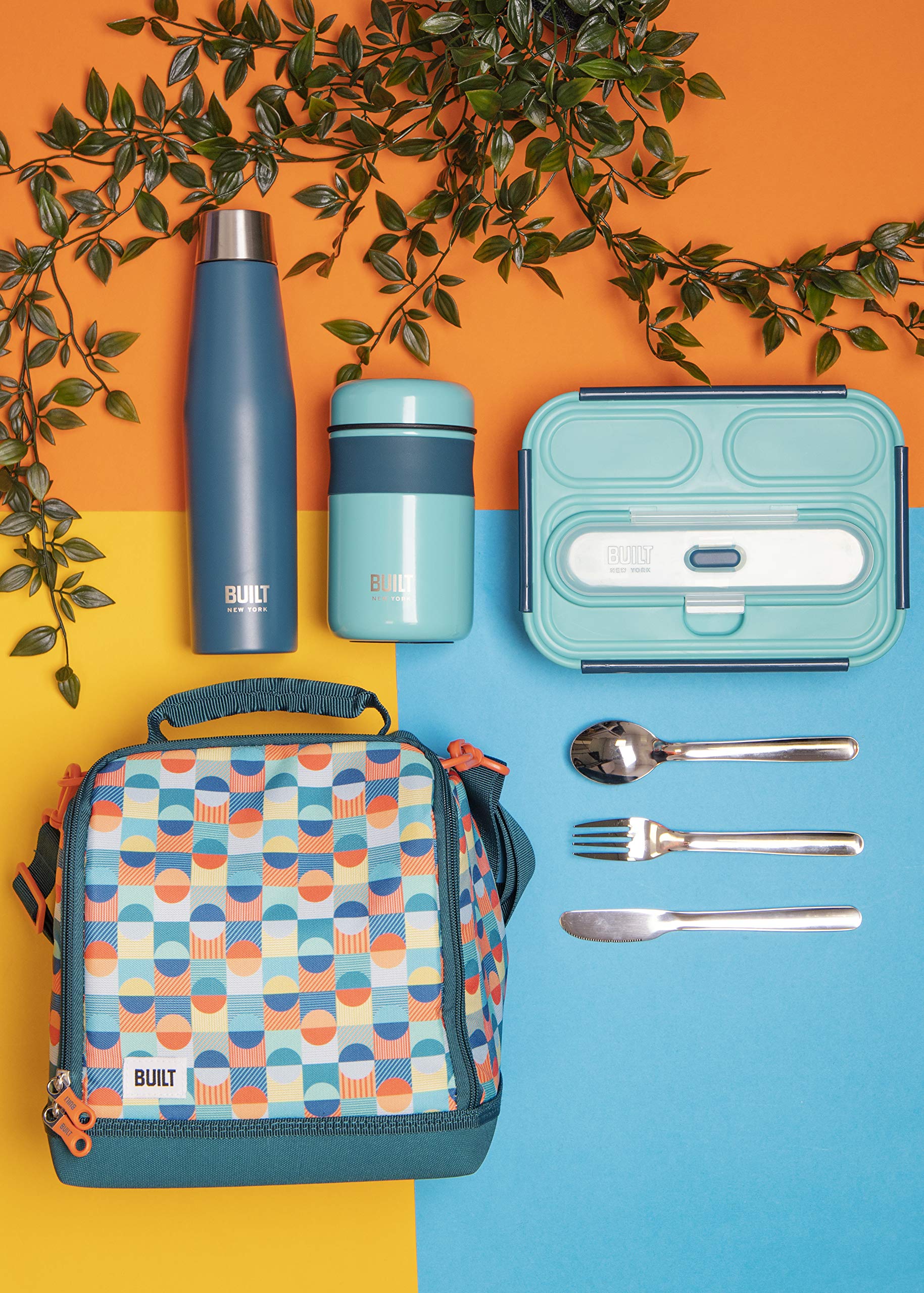 Built Double Wall Vacuum Insulated Food Flask for Hot and Cold Foods, Stainless Steel, Teal, 490 ml