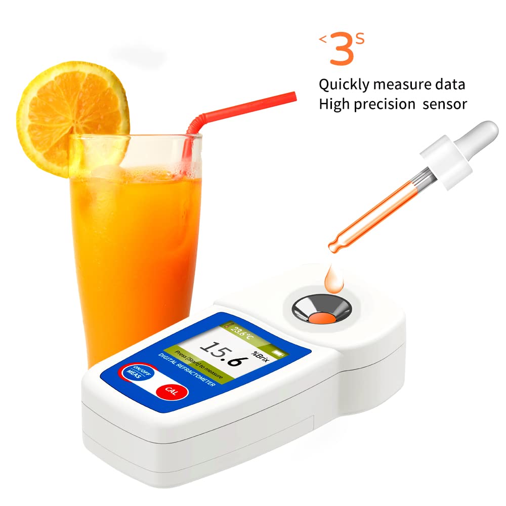 Digital Brix Refractometer Flagfront brix Meter Refractometer Automatic Temperature Compensation Brix Refractometer Range 0-55%,±0.1% Precision for Fruit Juice Coffee