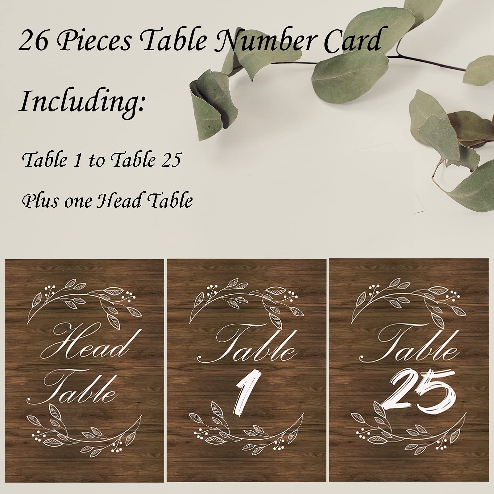 Wedding Table Numbers Rustic Table Numbers Table Number Cards 5" x 7" Double Sided 1-25 with Head Table Cards Table Signs for Wedding, Reception, Centerpiece, Party