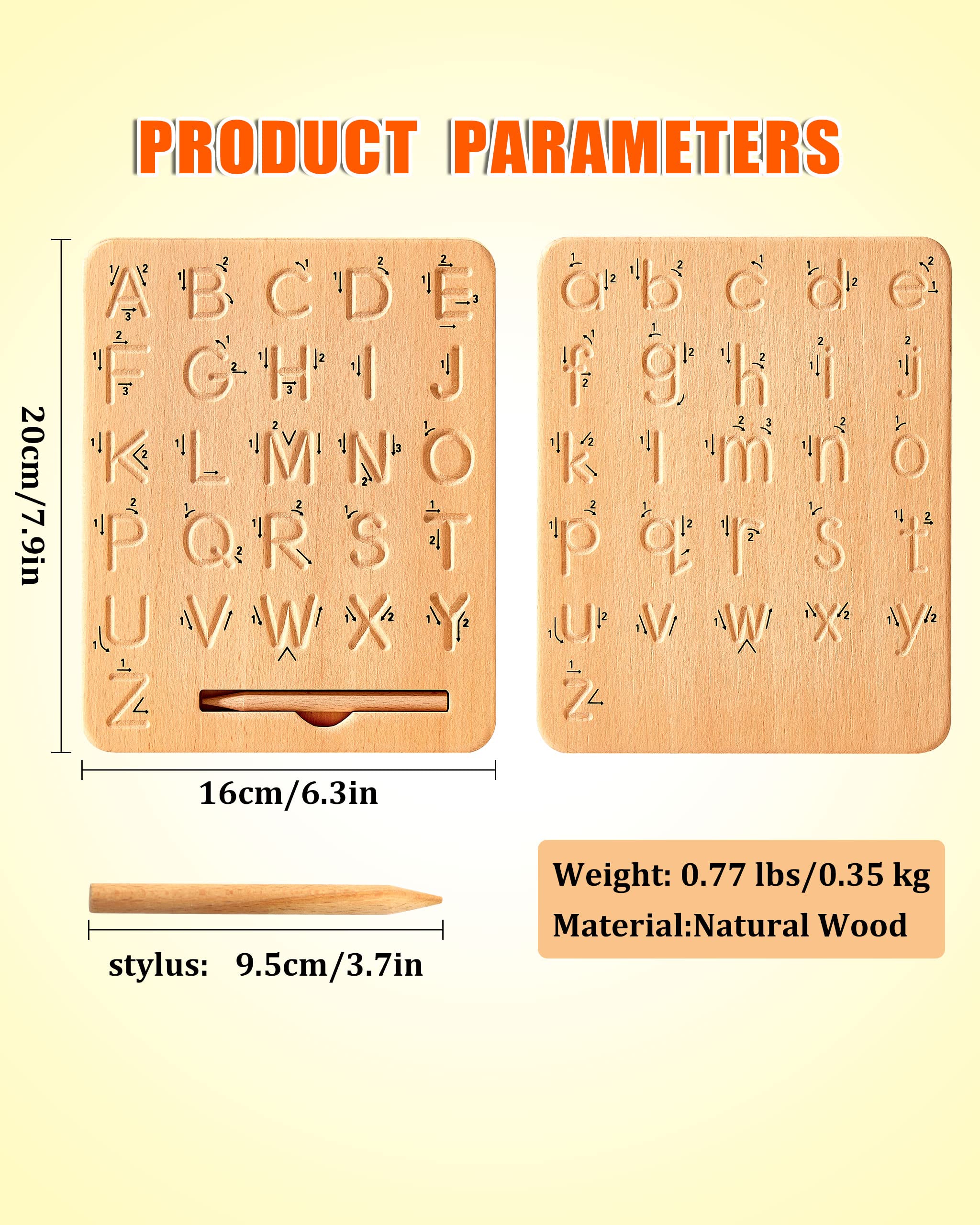 RUIZHUO Wooden Alphabet Tracing Board, Double-Sided Wood Letters Tracing Tool Learning to Write ABC Educational Montessori Toys Game Gift
