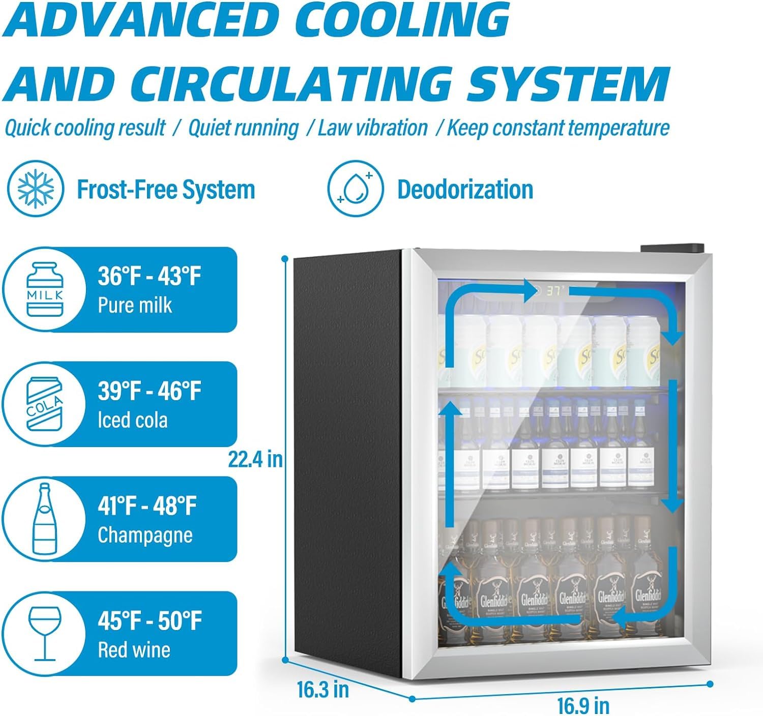 Erivess Beverage Refrigerator and Cooler, 76 Can/1.7 Cu Ft Mini Fridge with Glass Door, Adjustable Shelves for Soda,Bee,Wine, Free Standing Beverage Organizer, Digital Display, for Home, Bar, Office