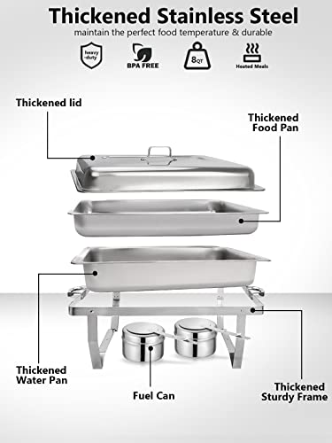PURECHO Rectangular Chafing Dish Buffet Set, 4 Pack 8 Qt, Stainless Steel Chafer Full Size, Catering Food Warmer with Folding Frame, Ideal for Parties, Wedding, Festival Gathering