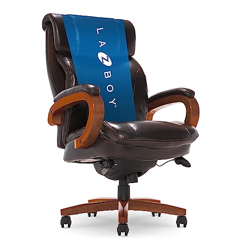 La-Z-Boy Trafford Big and Tall Executive Office Chair with AIR Technology, High Back Ergonomic Lumbar Support, Bonded Leather, Brown