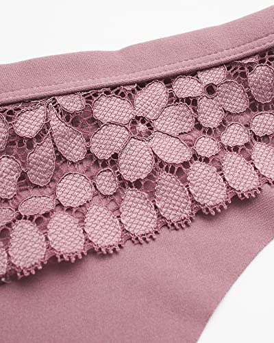 Jessica Simpson Women's Underwear - 3 Pack Microfiber Lace Thong Panties (S-XL), Size Small, Black/Grape Shake/Rose Smoke