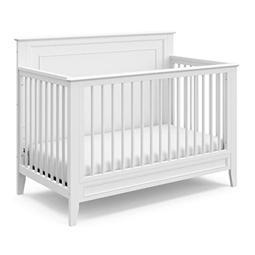Storkcraft Solstice 5-In-1 Convertible Crib (White) â GREENGUARD Gold Certified, Converts to Toddler Bed and Full-Size Bed, Fits Standard Full-Size Crib Mattress, Adjustable Mattress Support Base