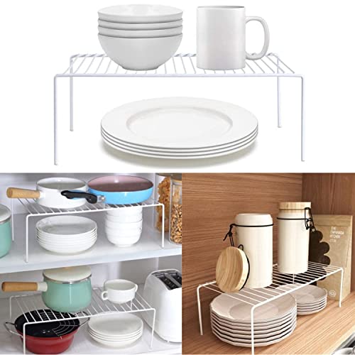 GEDLIRE Kitchen Cabinet Shelf Organizer Set of 5, Large (15.7 x 9.4 inch) Metal Wire Pantry Storage Shelves, Dish Plate Racks for Cabinets, Freezer, Counter, Cupboard Organizers and Storage, White