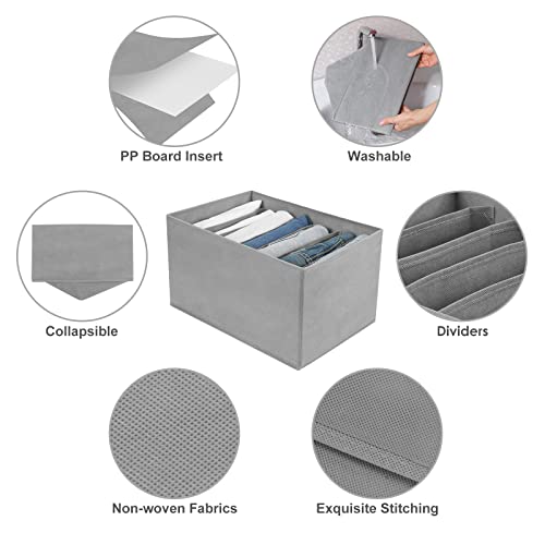 Coorganisers 3 Pack Jeans Wardrobe Clothes Organizer, Washable Clothes Organizer for Folded Clothes, Non-Woven Fabric Drawer Organizers for Clothing, 7 Grids Compartment Storage Box Clothing(Gray)
