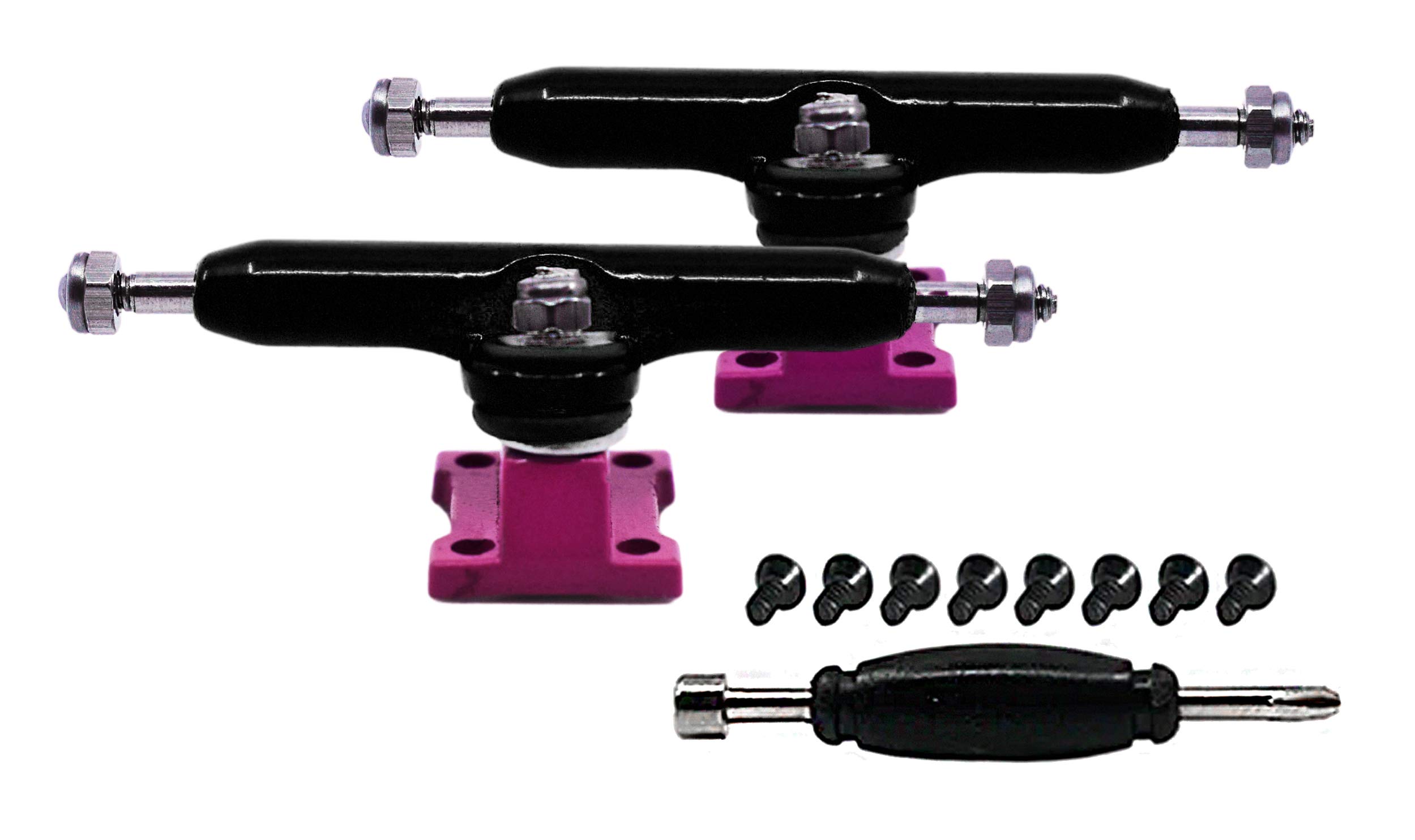 Teak Tuning Prodigy Fingerboard Trucks with Upgraded Lock Nuts, Black and Pink Old Skool Colorway - 32mm Wide - Professional Shape, Appearance & Components - Includes Standard Tuning