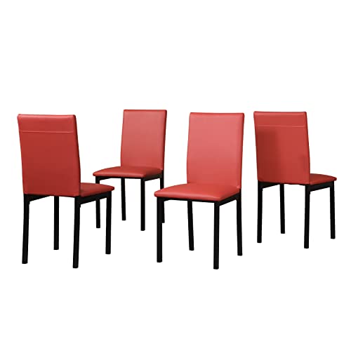Roundhill Furniture Noyes Faux Leather Metal Frame Dining Chair, Red 17.5D x 21.5W x 36H in