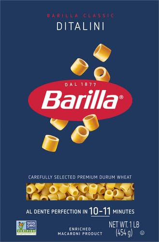 Barilla Ditalini Pasta, 16 oz. Box - Non-GMO Pasta Made with Durum Wheat Semolina - Kosher Certified Pasta