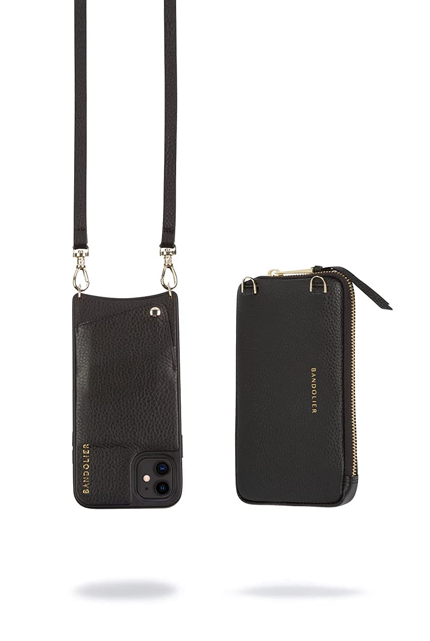 Bandolier Emma Crossbody and Expanded Zip Pouch Set - for iPhone 13 Pro Max - Black / Gold