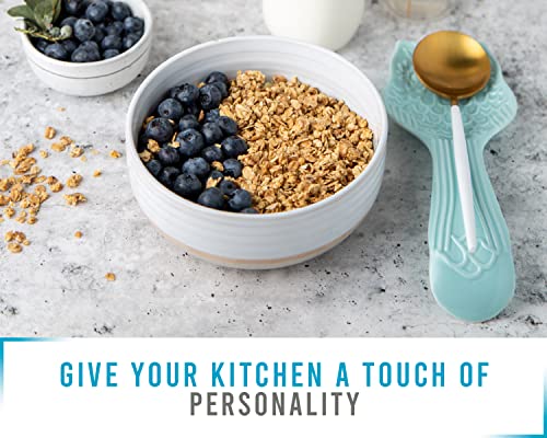 Decorative Owl Spoon Rest for Kitchen Countertop β Modern Farmhouse Spoon Holder for Stove in Lovely Aqua Blue, made with Chip-free Ceramic β Dishwasher Safe Utensil Rest