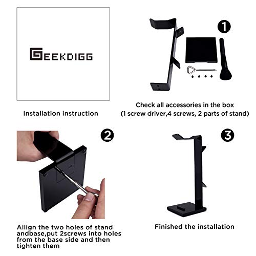 GeekDigg Headphone Stand Gaming Headset Holder for Desk Cable Organizer & Cellphone Stand for All Headphones Size Headphone Holder Set Gaming PC Accessories Gaming Station β Black