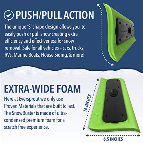 EVERSPROUT Never-Scratch SnowBuster 6.5-to-18 Foot (Up to 24 ft Standing Reach) | Pre-Assembled Extendable Roof Rake for Snow Removal | Lightweight Aluminum, Soft Foam Pad | Exclusive Push/Pull Design