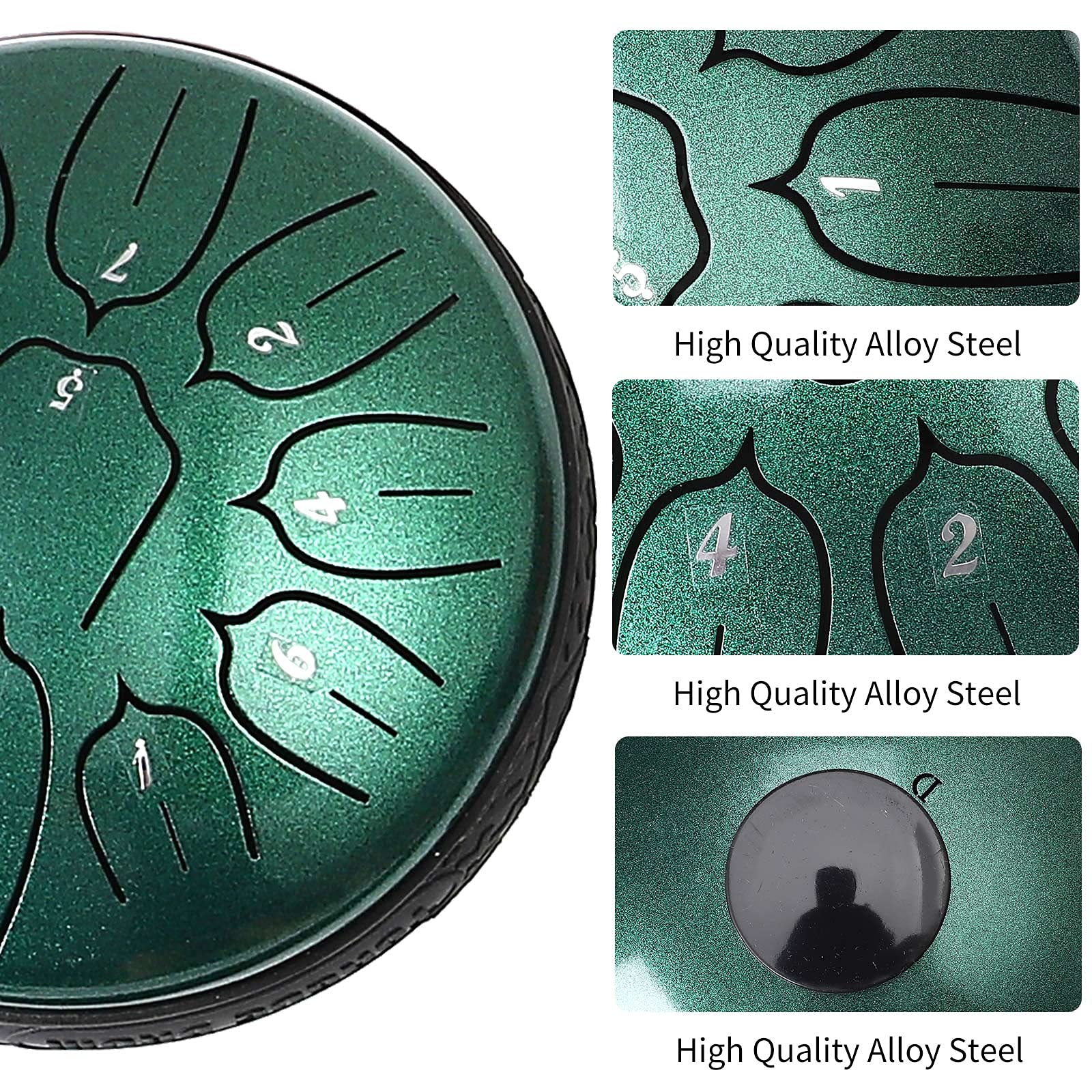 Ubblove Steel Tongue Drum 11 Notes 6 inch Handpan Drum Percussion Instruments with Mallets Bag for Meditation Musical Education Concert Party Gifts - Green