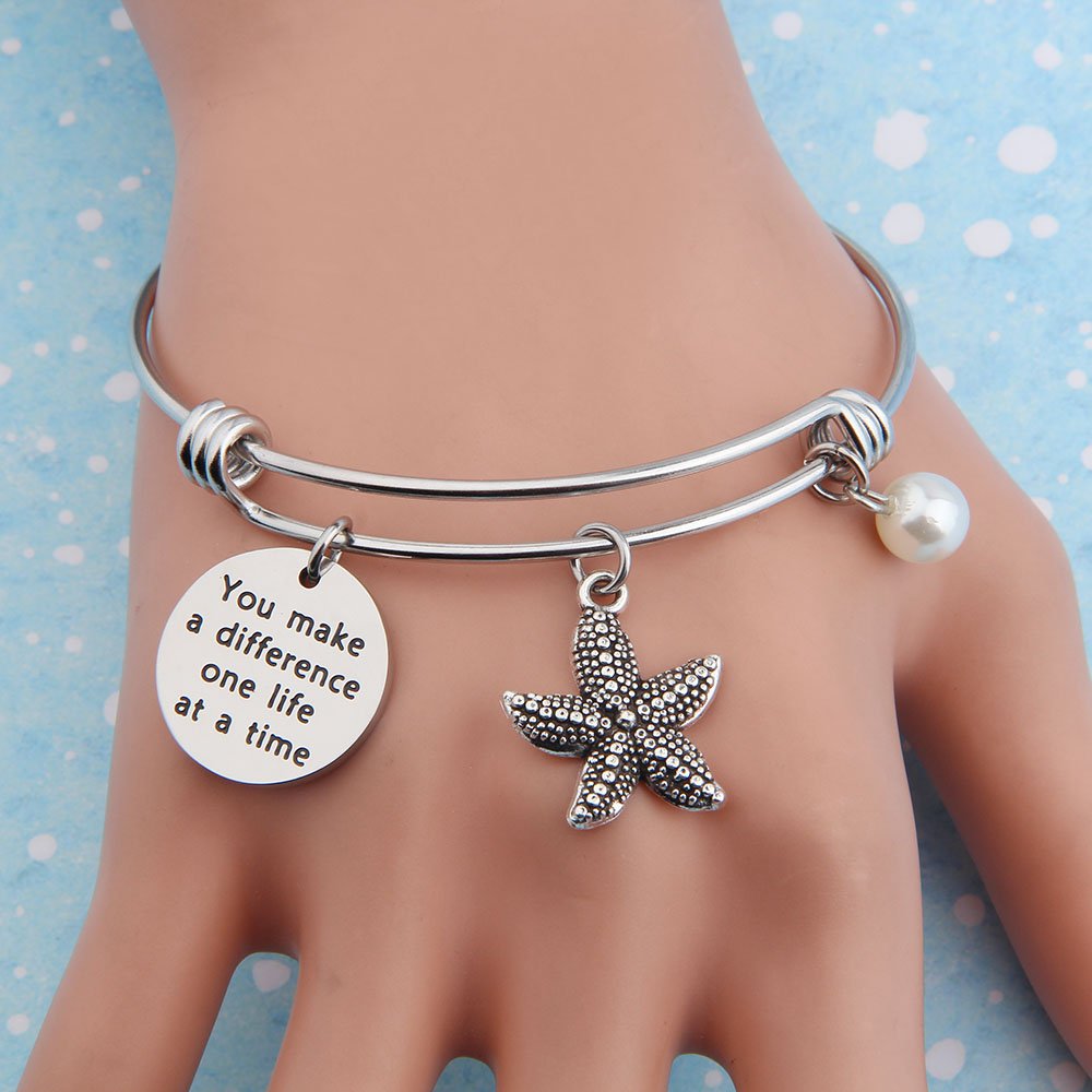 bobauna You Make A Difference One Life At A Time Starfish bracelet Appreciation Gift For Volunteer Social Worker (make difference bracelet)