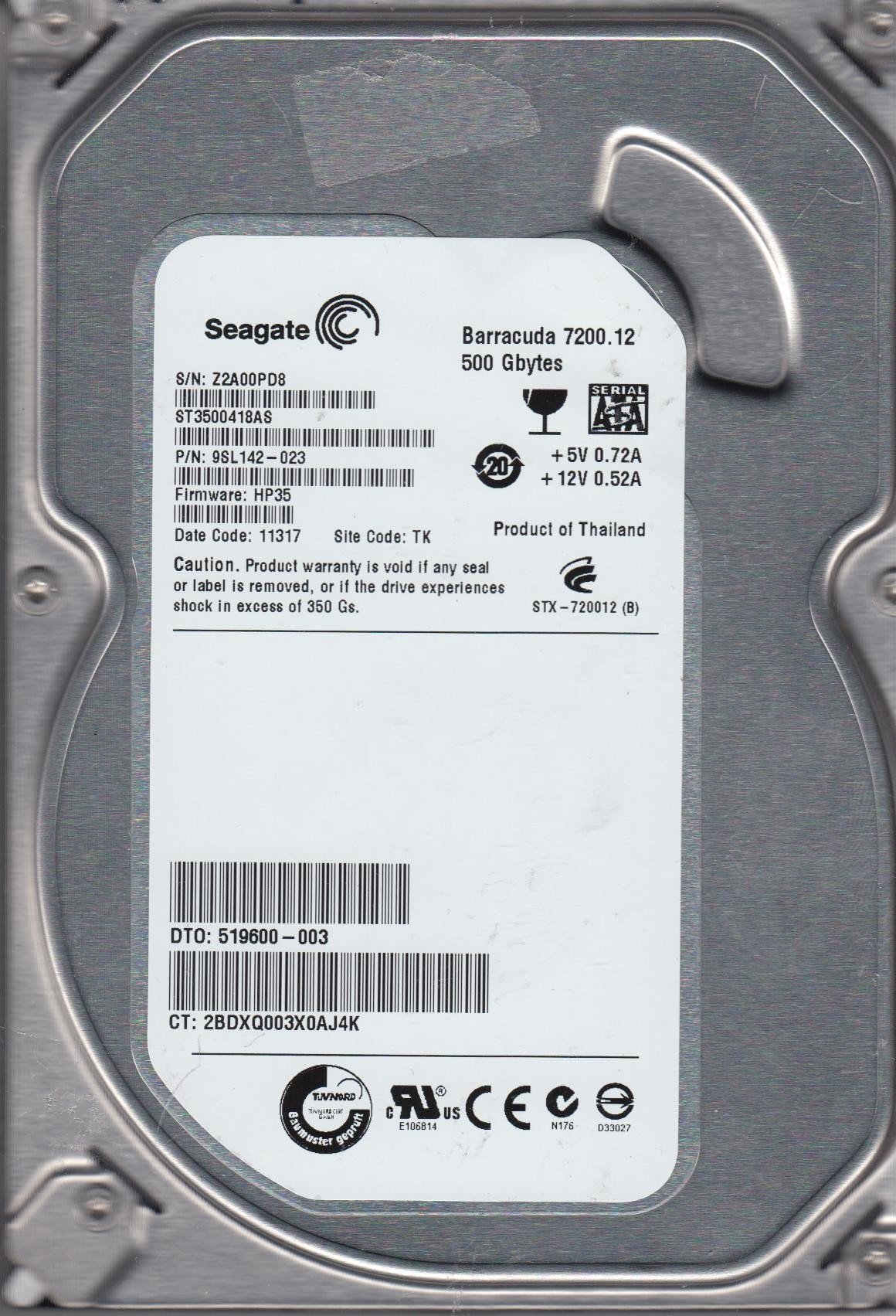 Seagate ST3500418AS Seagate 500GB 7200RPM SATA 16MB FACTORY COD