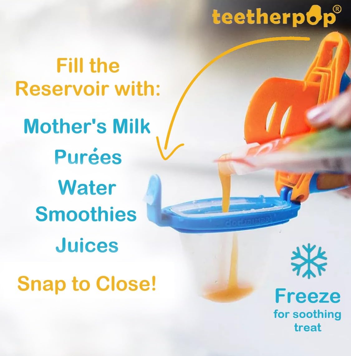 Teetherpop Fillable Silicone Teether for Babies – Cooling Teething Relief - Breastmilk Popsicle Molds for Teething with Spill-Proof Sippy Slits – Pureed Baby Fruit Feeder (LimonTeal)