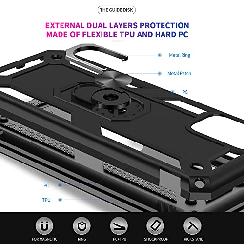 LeYi for Samsung Galaxy A03S Phone Case, Samsung AO3S Case with [2 Pack] Screen Protector, [Military-Grade] Magnetic Ring Kickstand Protective Phone Case for Galaxy A03S (6.5 Inch), Black