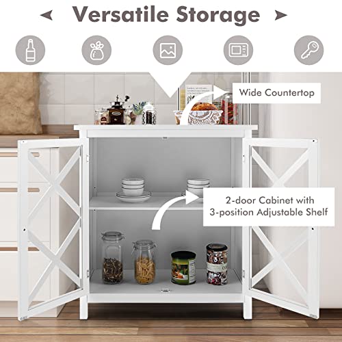 Giantex Buffet Cabinet with Storage, Kitchen Sideboard, 2 Door Credenza with Adjustable Shelf, Standing Cupboard, Wood Kitchenware Organizer for Living Room Entryway (White)