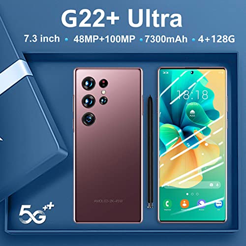 ExAchat G22+ Ultra 5G Smartphone - Unlocked Cell Phone - Sleek Design with Built-in Computer, Qualcomm 888 Chip, 7.3-inch HD+ Screen, Face Recognition, and Powerful Cameras (Rose Gold)
