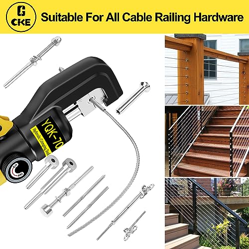 CKE Custom Hydraulic Hand Crimper Tool for Stainless Steel Cable Railing Fittings for 1/8" to 3/16" Cable –Wire Swaging Tool-10 Ton and Stainless Steel Cable Cutter