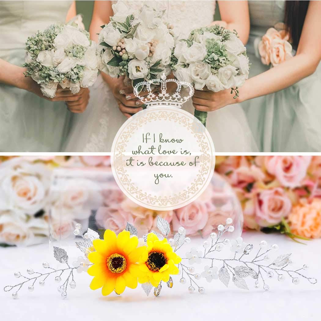 BAROGIRL Wedding Hair Vine Accessory Sunflower Bride Headpiece Gold Flower Headband for Women and Girls (Silver)