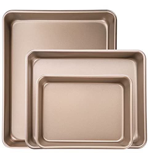 Dicunoy Set of 3 Baking Pans Set, Nonstick Rectangle Cake Baking Sheet for Oven, Bakeware Bread Pans, Heavy Duty Carbon Steel Bread Tray, Bake Mold Turkey Roasting Pan, 8,10,12 inch