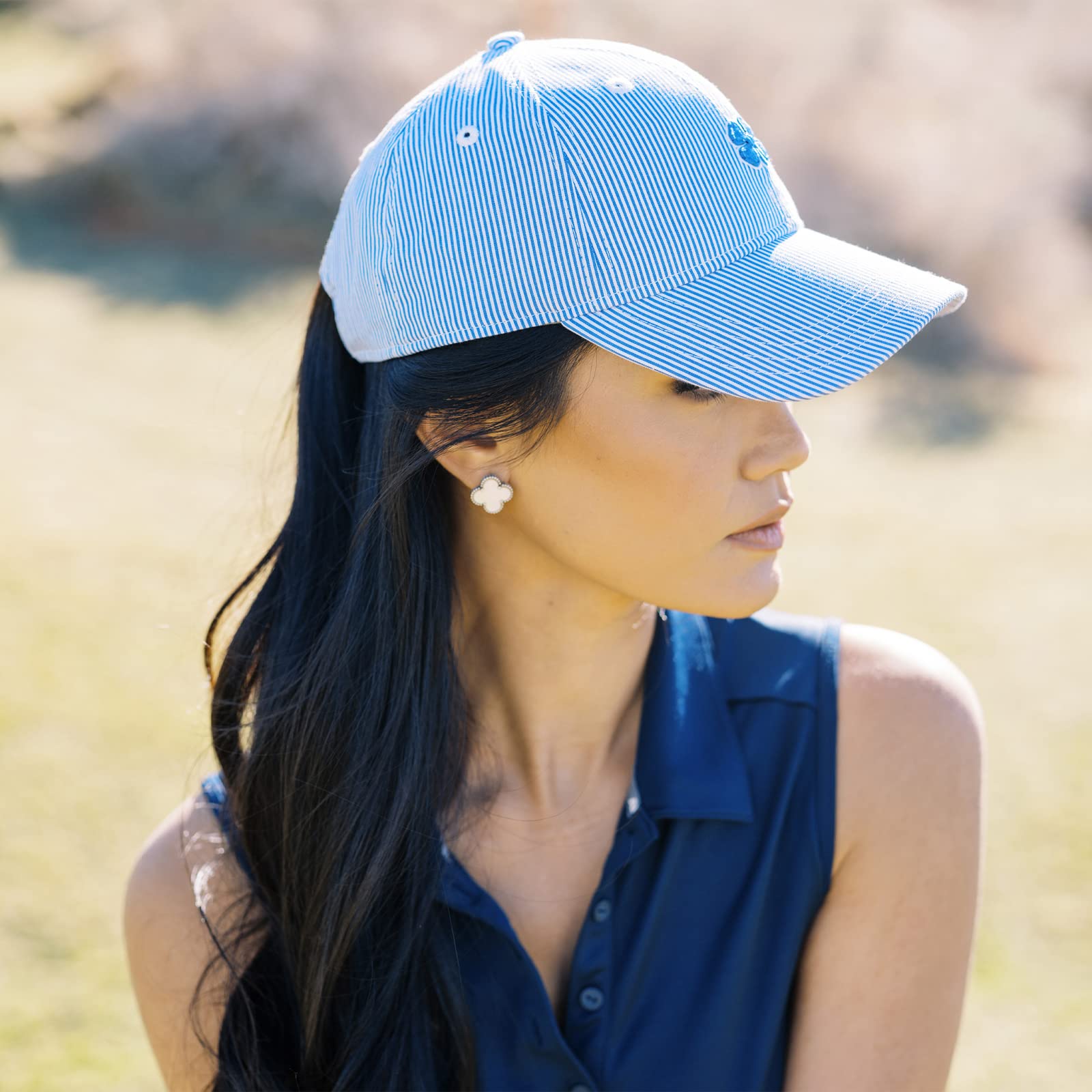 Black Clover Women’s Summer Breeze White/Royal Striped Adjustable 6 Panel Hat