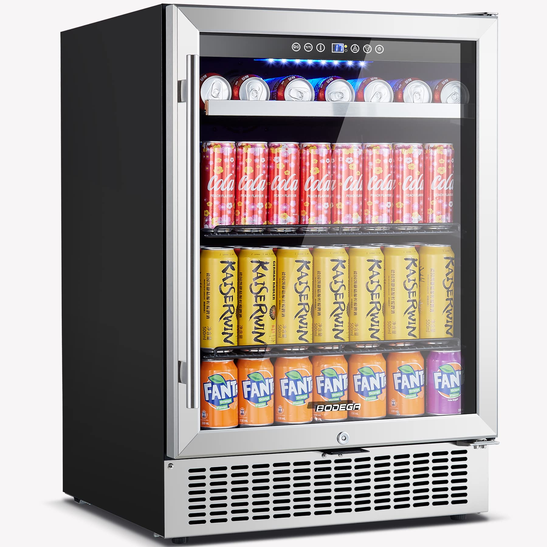 BODEGA Beverage Refrigerator 24 Inch, Under Counter Beverage Refrigerator, Built-in and Freestanding Beverage Cooler 180 Cans, Stainless Steel Under Counter Beer Fridge Perfect for Beer, Soda, Water