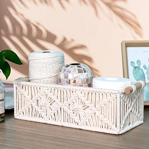 DEPILA Rope Woven Storage Basket, Boho Decor for Home Tabletop Desktop Decoration, L Newsstand