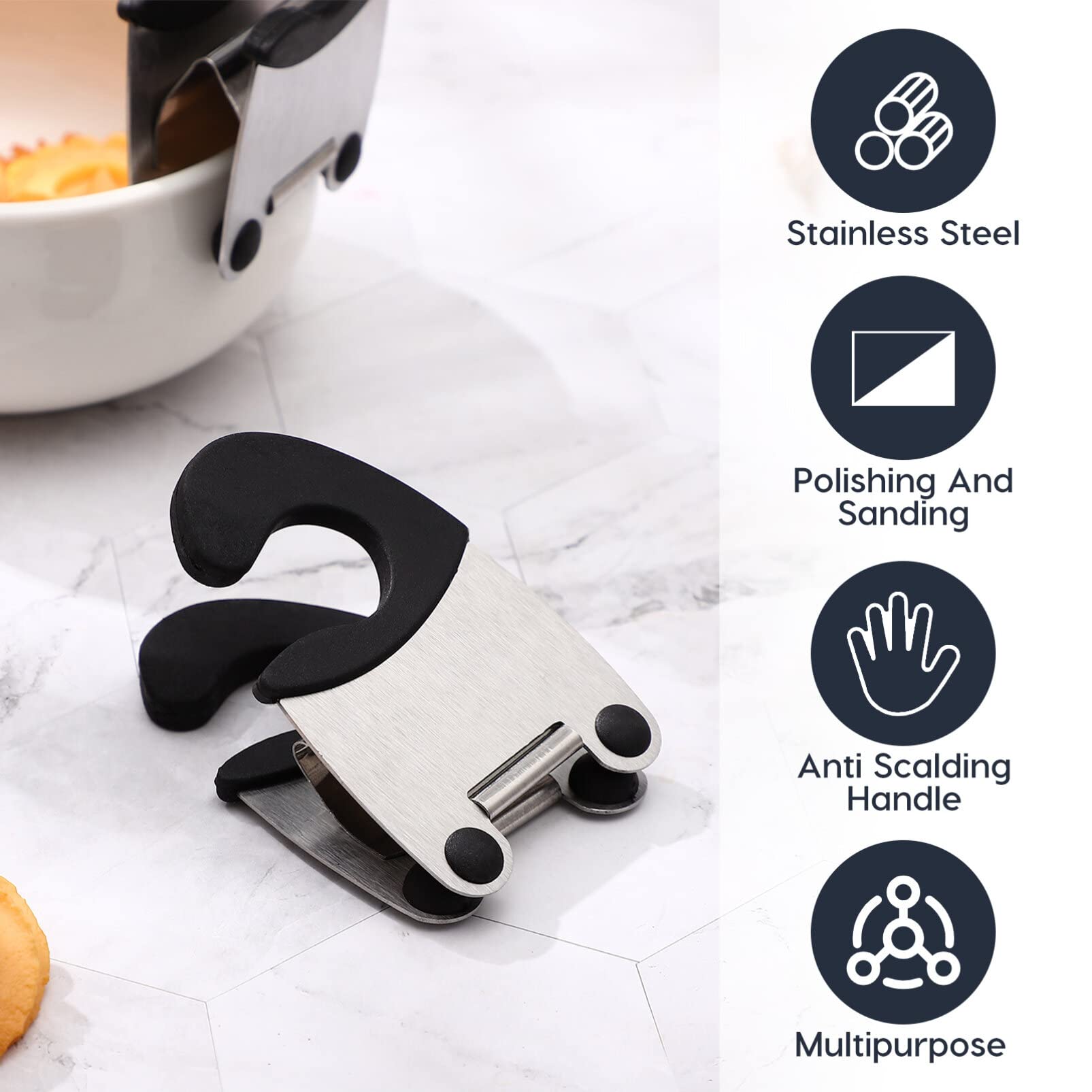 Cabilock 2pcs Pot Spatula Rest Stainless Steel Pot Clips Anti Scalding Silicone Spoon Spatula Holder Pot Spoon Rest
