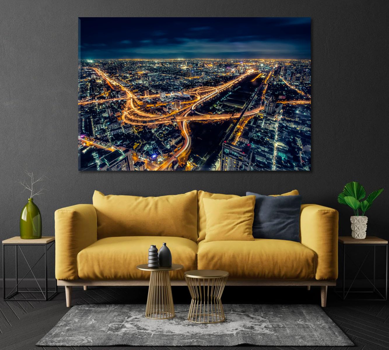 Bangkok Cityscape at Night Thailand Canvas Print 1 Panel / 36x24 inches