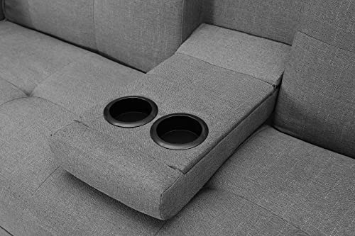 FULife Futon Sofa Convertible Sleeper Couch Bed Daybed Loveseat, Folding Recliner with 2 Cup Holders, Metal Legs, Removable Soft Pillow-Top Armrest for Living Room Small Place, Light Gray 66.1