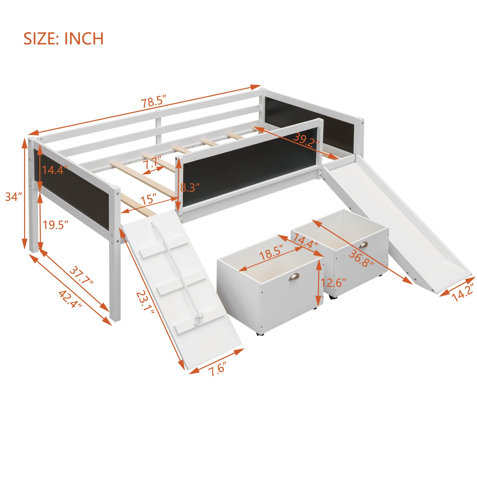 GLCHQ Multifunctional Design Kids Loft Bed with Slide for Boys & Girls Bedroom (White, Twin)